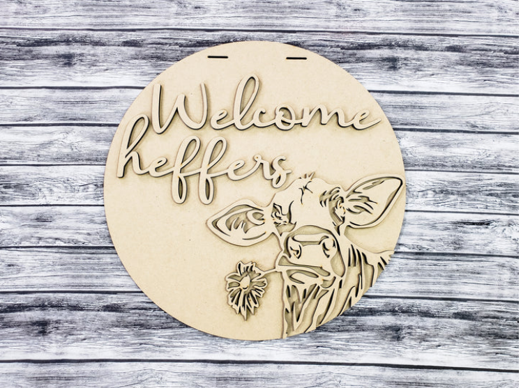 Welcome Heifers Cow Holding Flower Blank – InScribed